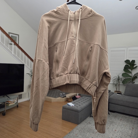 POPFLEX | Sweaters | Popflex Half Zip Wam Up Hoodie In Beige Xs | Poshmark